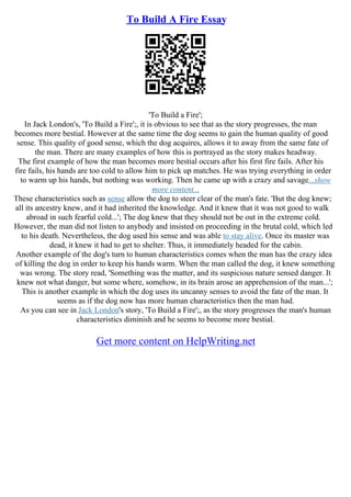 To Build A Fire Essay Questions | PDF