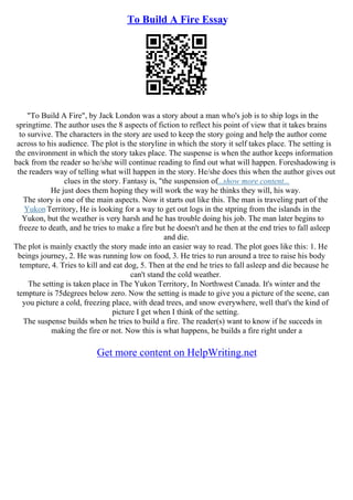 To Build A Fire Essay Questions | PDF | Fiction | Books and Literature