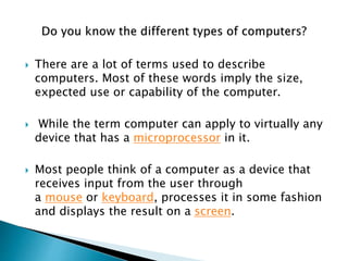 Types of computer | PPTX | Computing | Technology & Computing