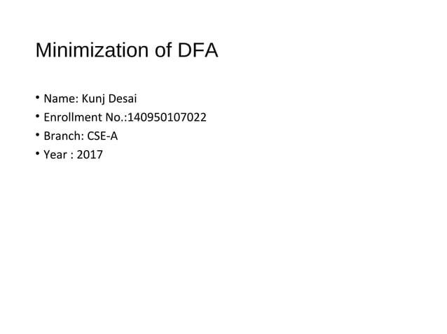 Minimization of DFA | PPT