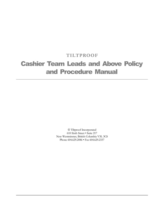 Toc cashier tl and above policy and procedure manual | DOC