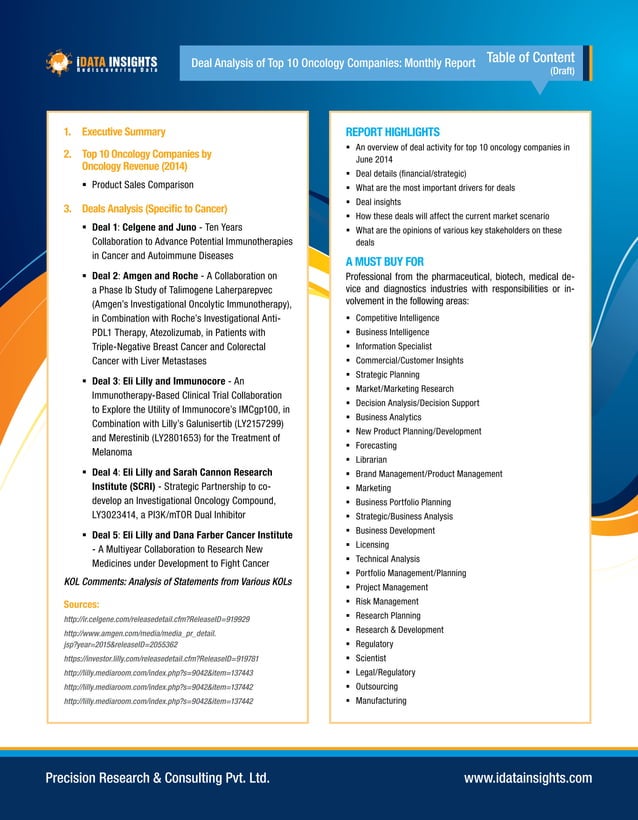 DEAL ANALYSIS OF TOP 10 ONCOLOGY COMPANIES: MONTHLY REPORT | PDF