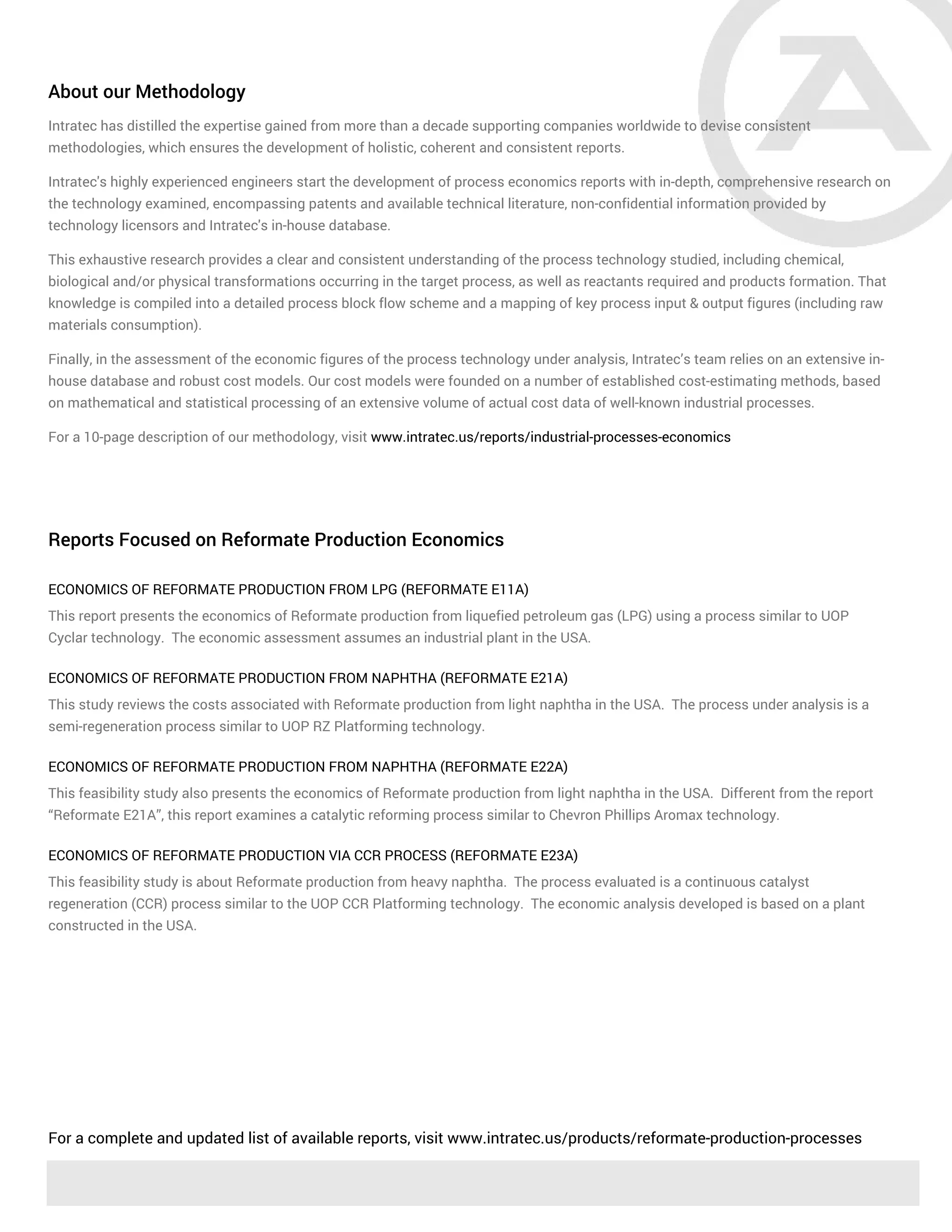 Economics of Reformate Production Processes | PDF
