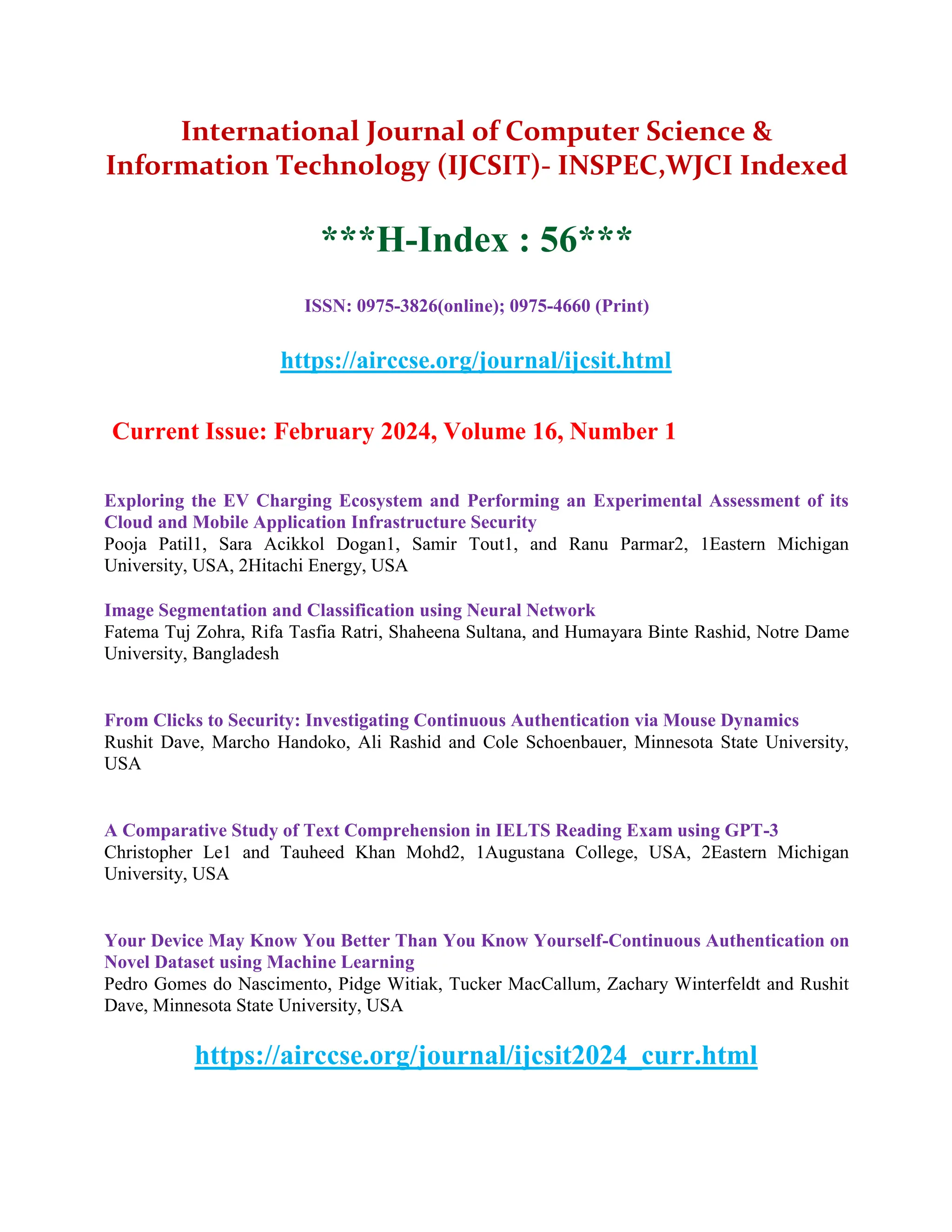 Current Issue - February 2024, Volume 16, Number 1 - International Journal of Computer Science ...