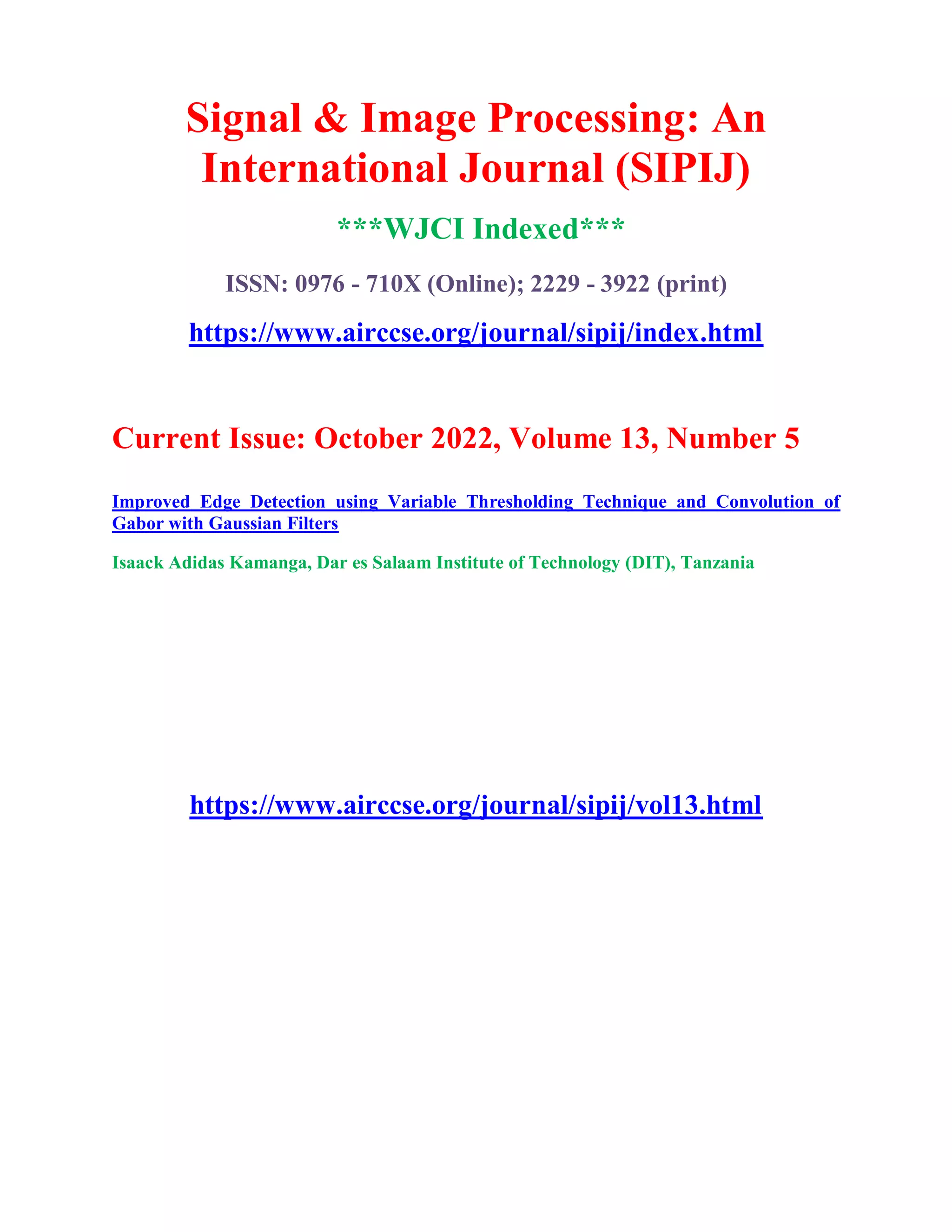 Table of Contents - October 2022, Volume 13, Number 5 | PDF