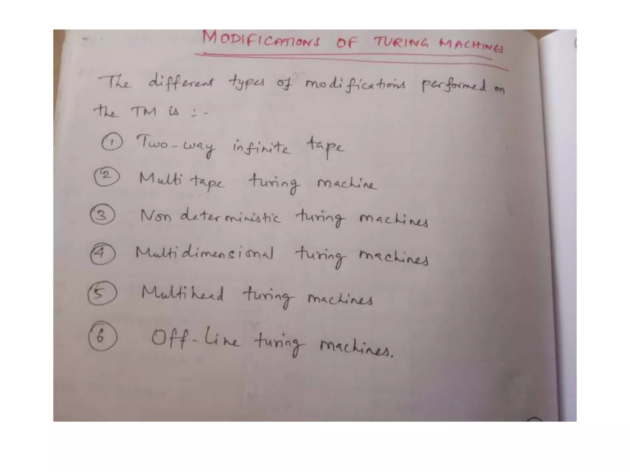 TOC - MODIFICATIONS OF TURING MACHINES | PPTX