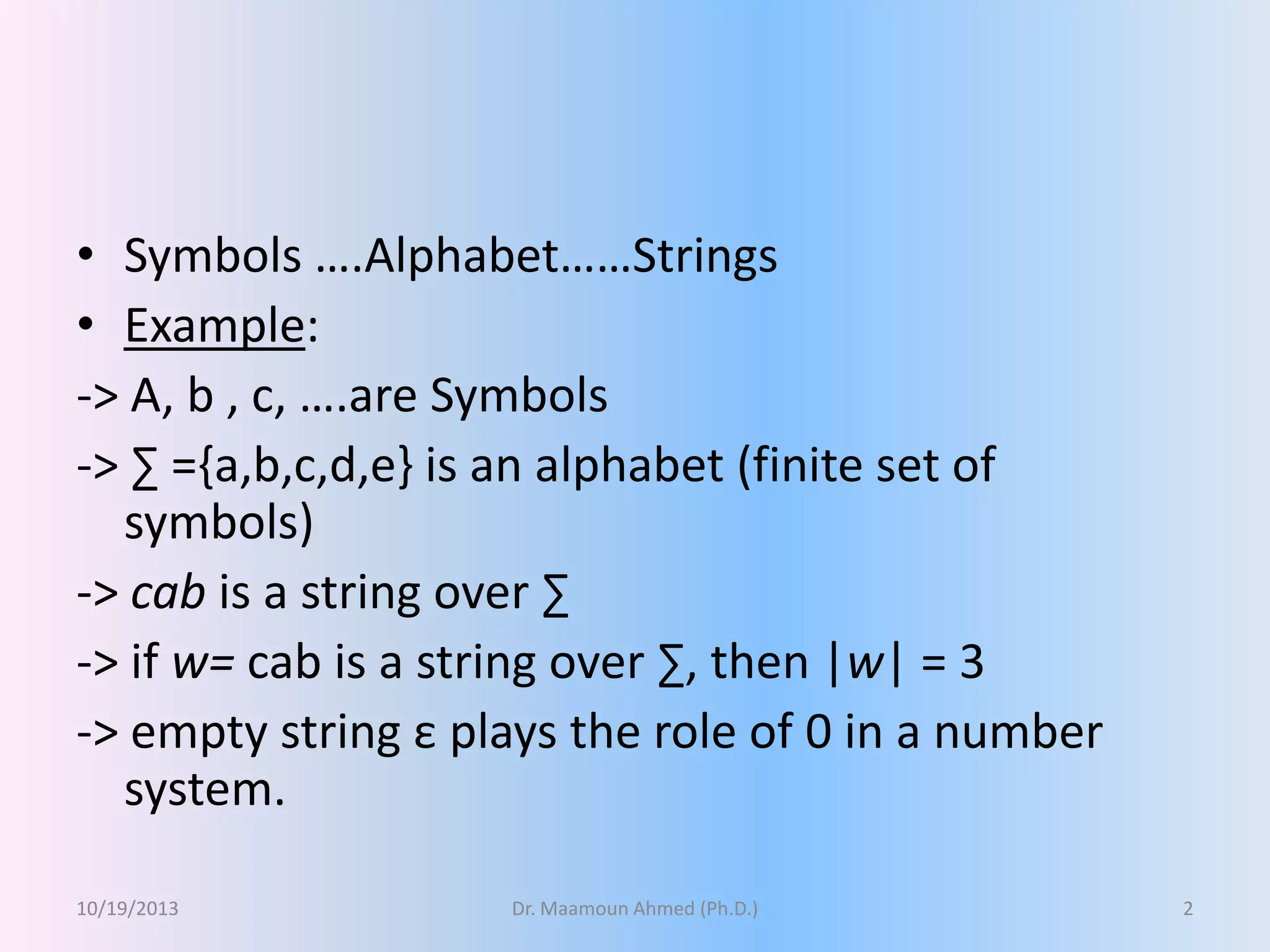 Theory of Computation - Strings and Languages and Proofs (Lecture 2) | PPTX