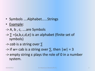 Theory of Computation - Strings and Languages and Proofs (Lecture 2) | PPTX
