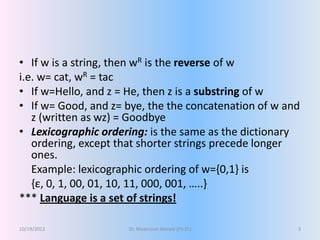 Theory of Computation - Strings and Languages and Proofs (Lecture 2) | PPTX