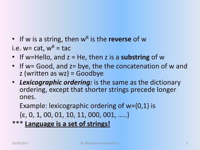 Theory of Computation - Strings and Languages and Proofs (Lecture 2) | PPTX