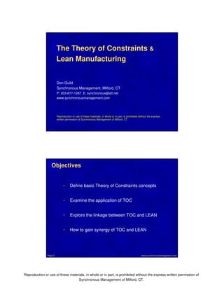 Theory of Constraints and Lean | PDF