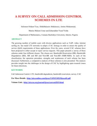 A Survey on Call Admission Control Schemes in LTE | PDF