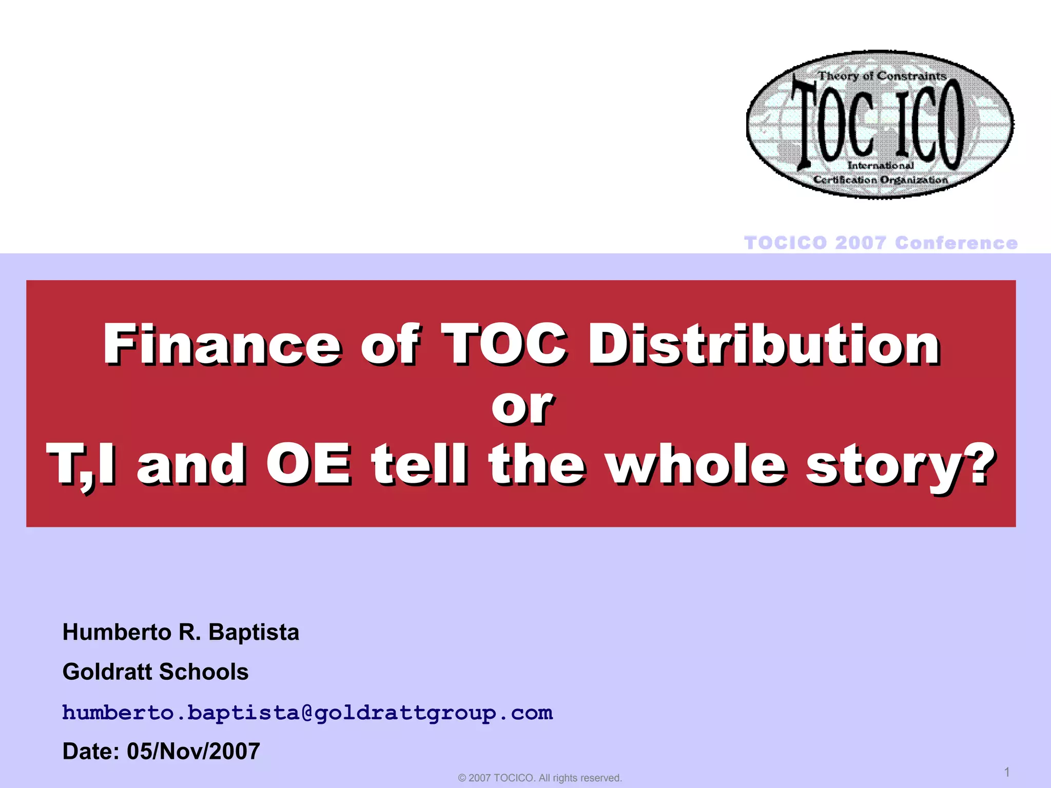 Tocico 2007 finance of toc distribution v1.1 | PPT
