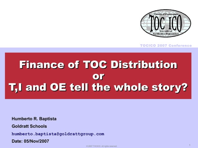 Tocico 2007 finance of toc distribution v1.1 | PPT