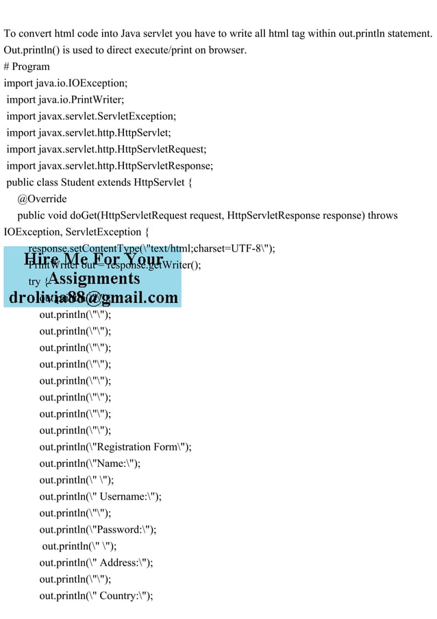 To convert html code into Java servlet you have to write all html ta.pdf | Free Download