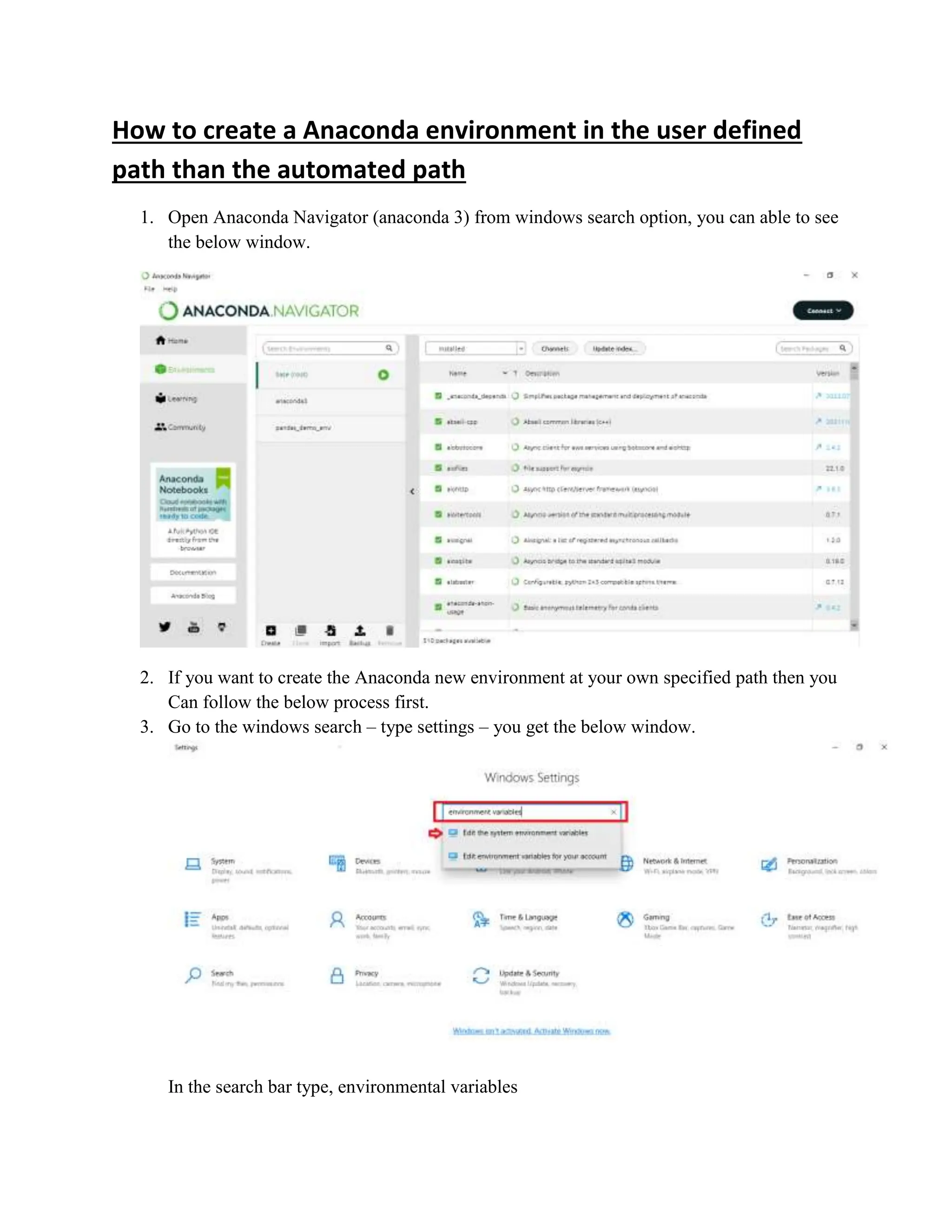 To Create Anaconda Environment User Defined Path Other Than Default Path Docx