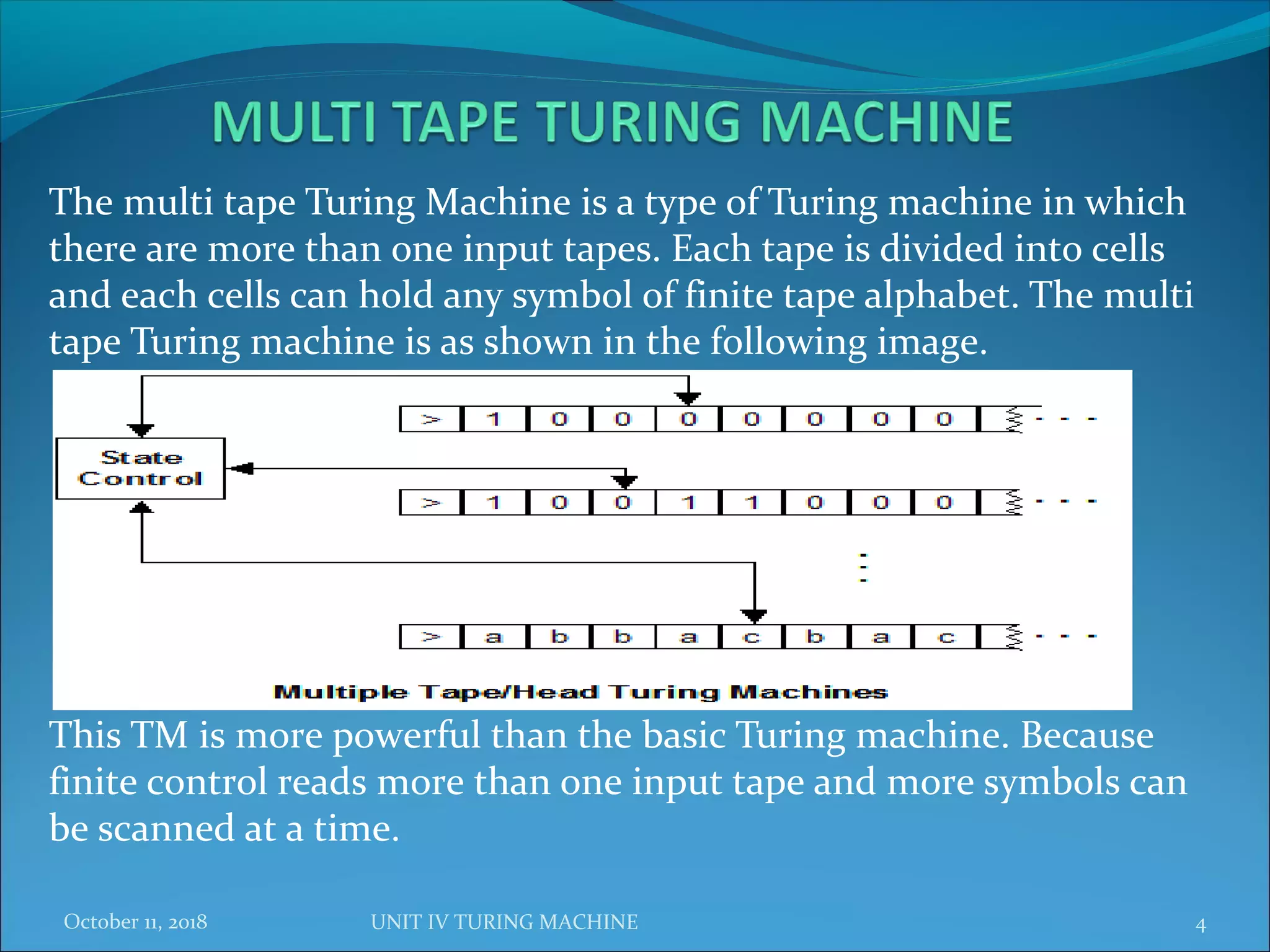 Multi Head, Multi Tape Turing Machine | PPT