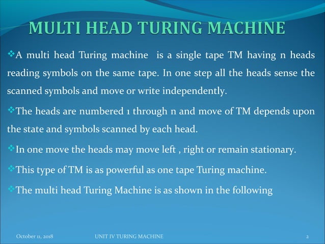 Multi Head, Multi Tape Turing Machine | PPT | Programming Languages | Computing