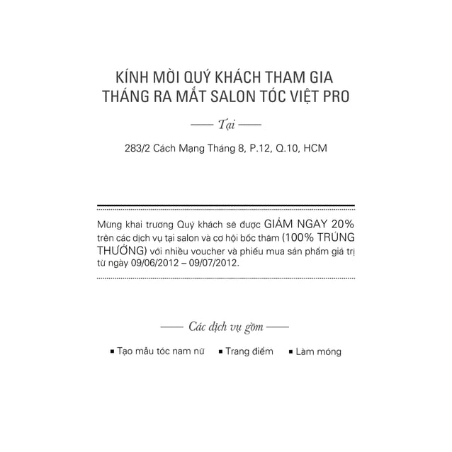 Toc Viet PRO - Thu Moi Khai Truong CN2 | PDF