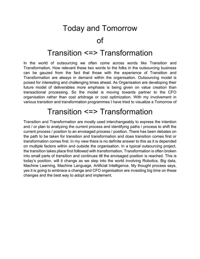 Today and Tomorrow of Transition & Transformation | PDF
