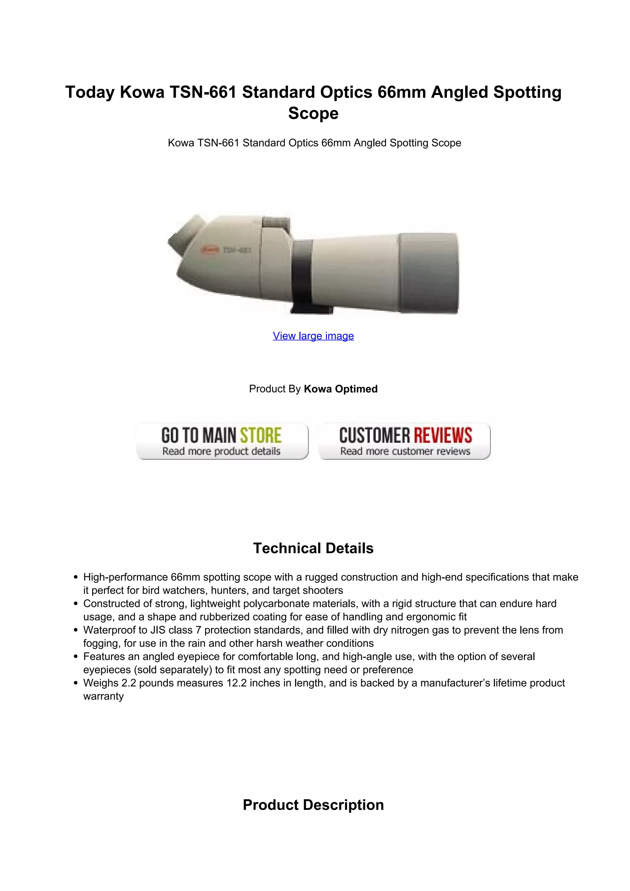 Today kowa tsn 661 standard optics 66mm angled spotting scope | PDF