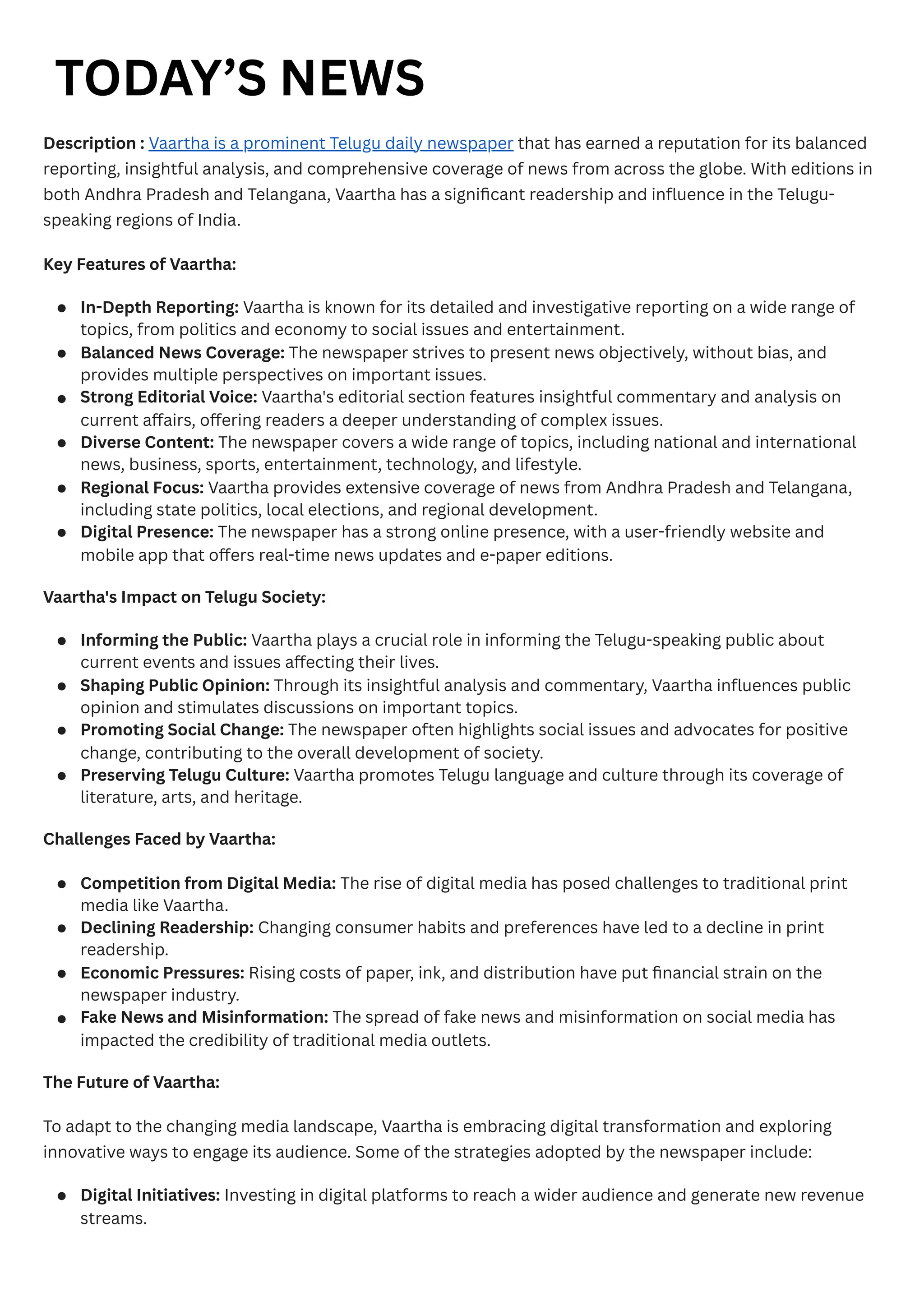 Today's news .pdf : Vaartha is a prominent Telugu daily newspaper... | PDF