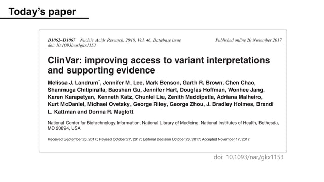 What is ClinVar? A database for variant interpretation! [Today's paper ...