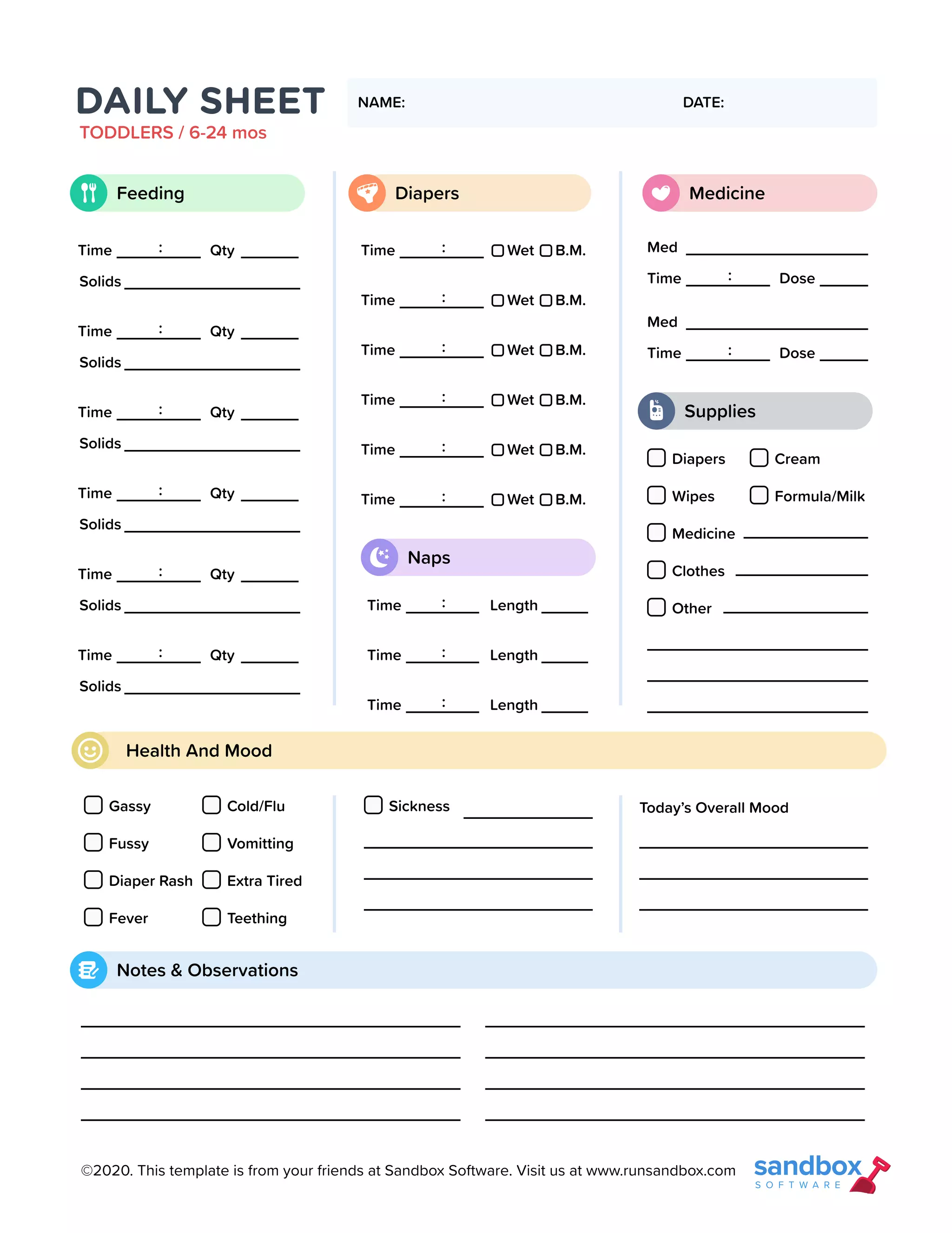 Toddler Daily Sheet with Icons | PDF