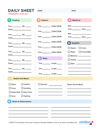 Toddler Daily Sheet with Icons | PDF