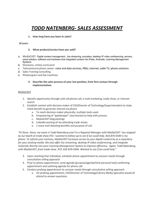 Toddnatenbergsalesassessment | PDF