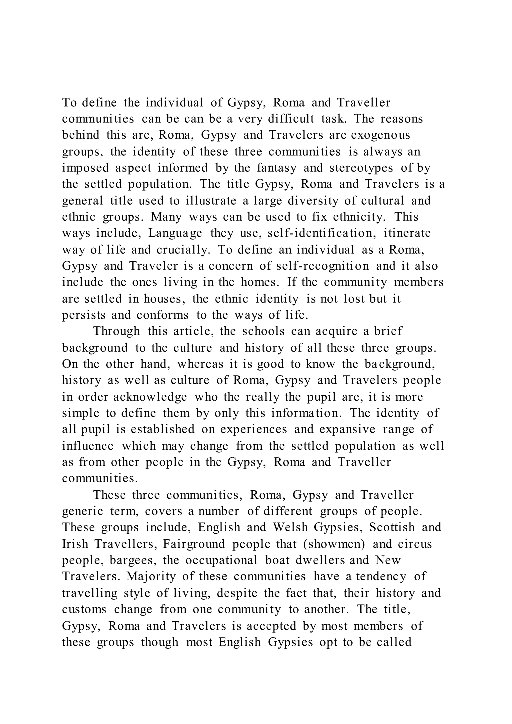 To define the individual of gypsy, roma and traveller communities | DOCX