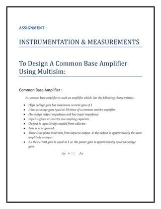 To design a common base amplifier using multisim | DOCX