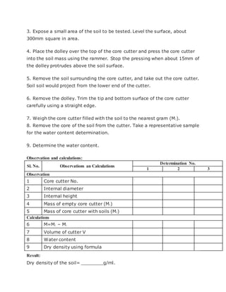 To determine dry density of soil by core cutter method | DOCX