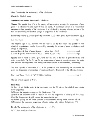 To determine heat capacity of calorimeter | DOCX