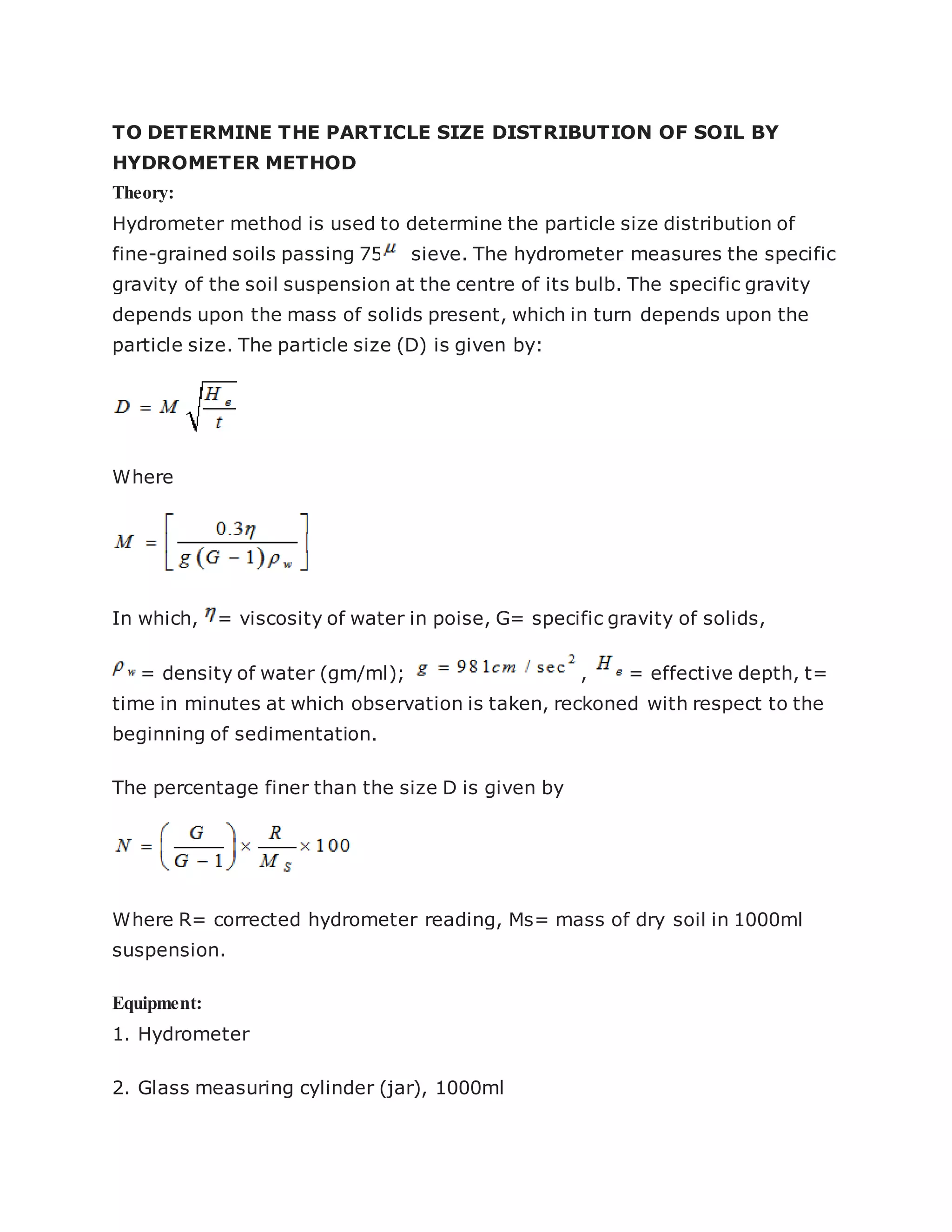 To determine the particle size distribution of soil by hydrometer method | DOCX