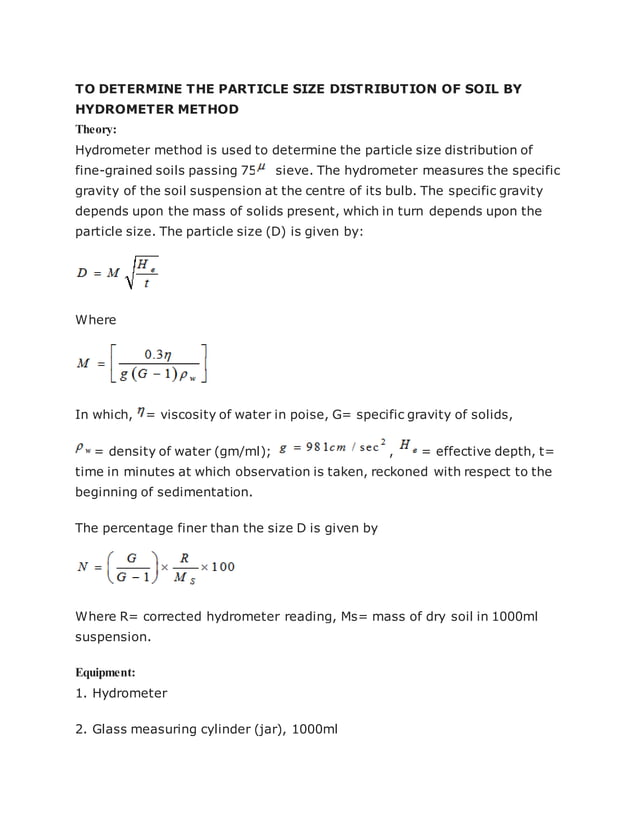 To determine the particle size distribution of soil by hydrometer ...
