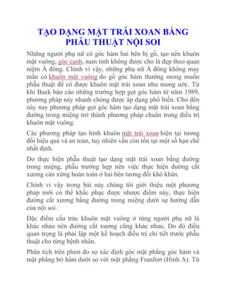 TẠO DẠNG MẶT TRÁI XOAN BẰNG PHẪU THUẬT NỘI SOI thẩm mỹ lotus | PDF