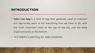 TO DO APP USING STREAMLIT PYTHON PROJECT | PPTX