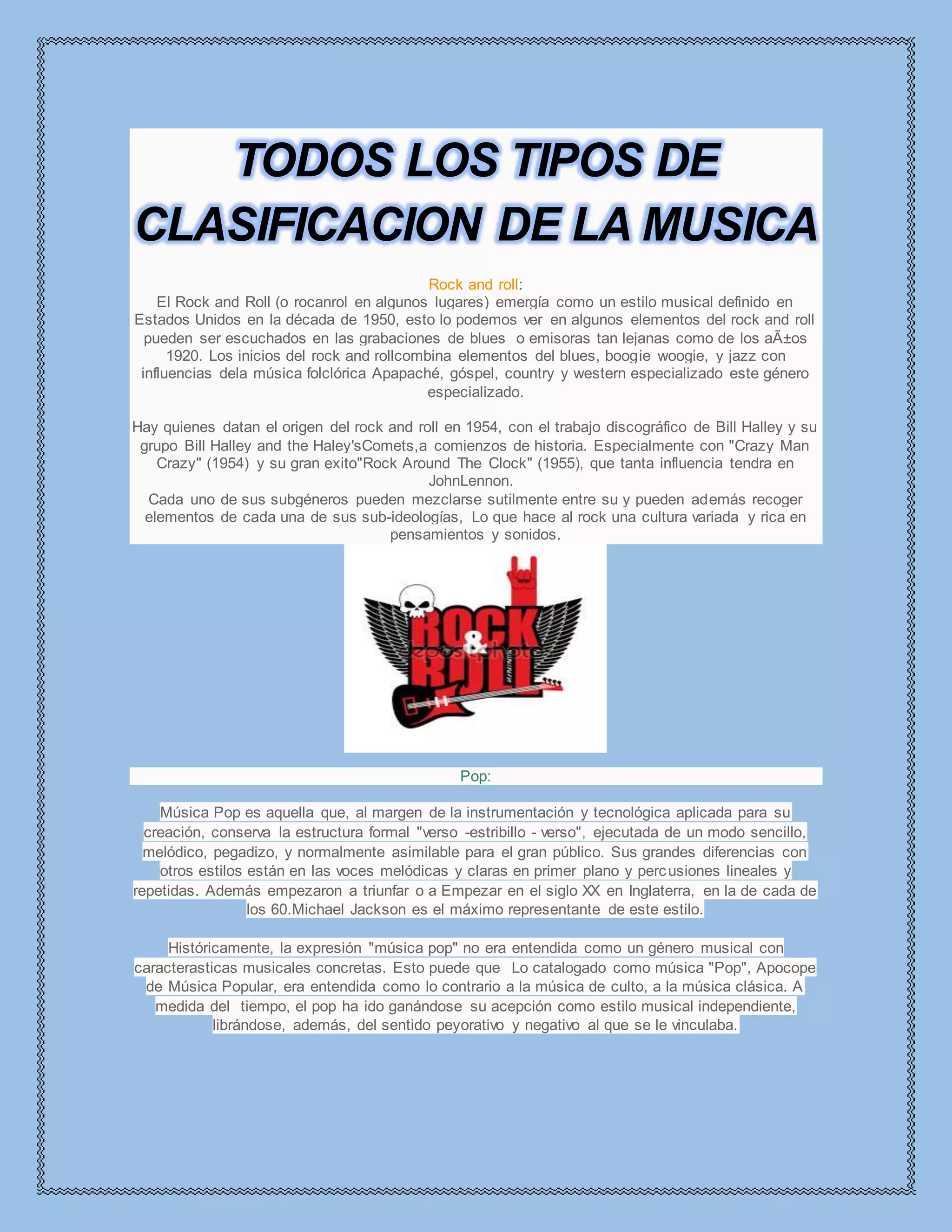 Todos los tipos de clasificacion de la musica | DOCX