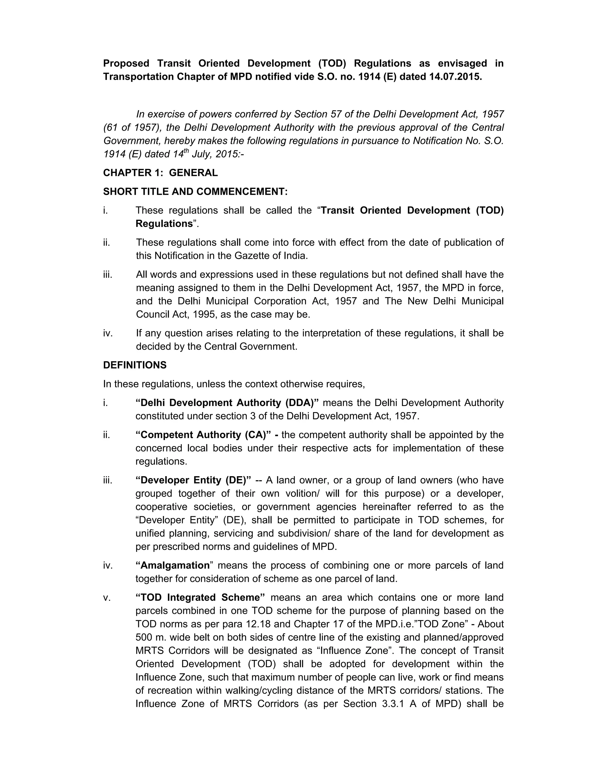 Transit Oriented Development (TOD) Regulations 2016 | PDF
