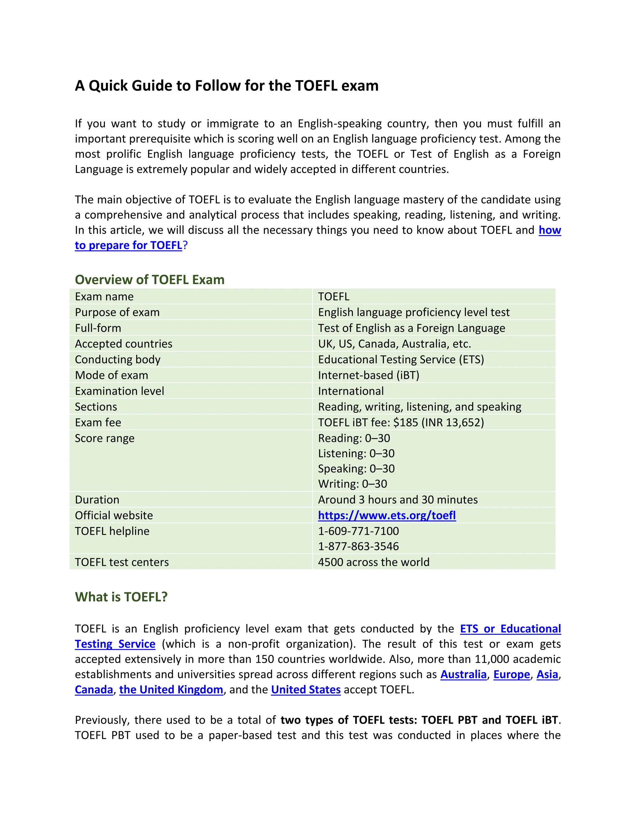 A Quick Guide to Follow for the TOEFL exam | PDF