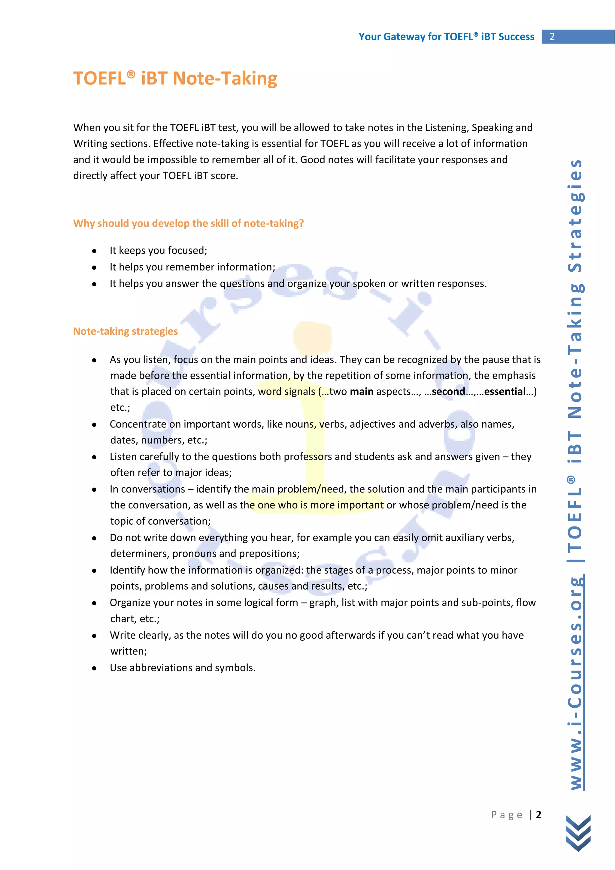 Toefl I Bt Note Taking Strategies | PDF