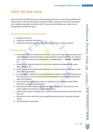 Toefl I Bt Note Taking Strategies | PDF