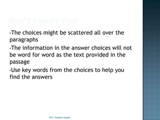 Toefl ibt reading section summaries and charts.ppt
