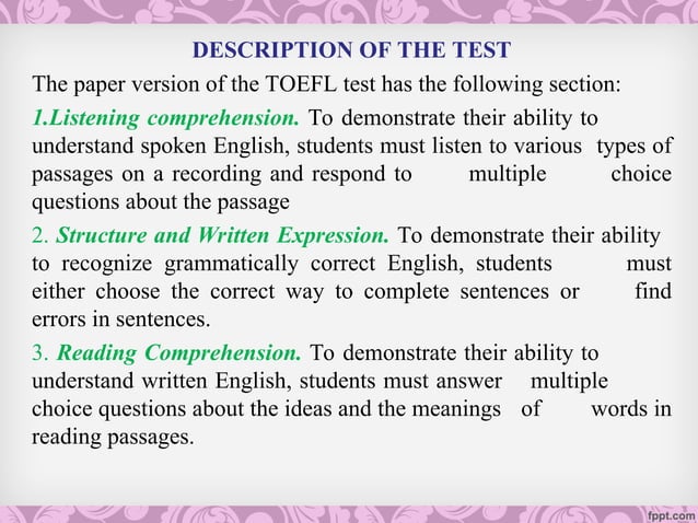 TOEFL Overview as the preliminary to take the test.ppt