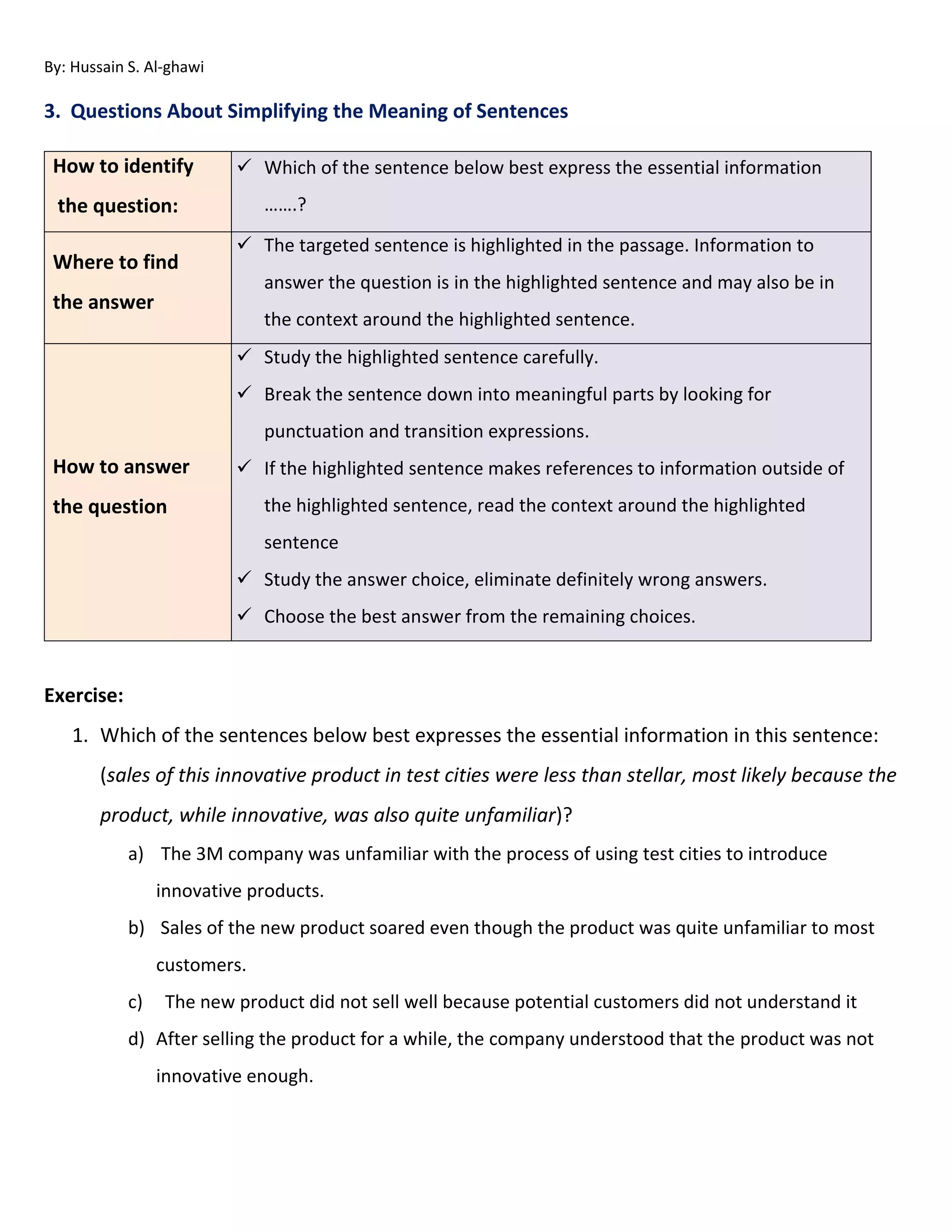 TOEFL reading: types of questions | PDF