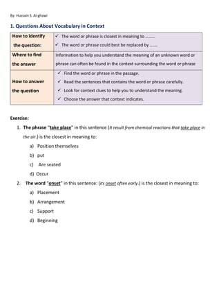 TOEFL reading: types of questions | PDF