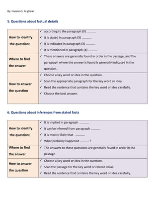 TOEFL reading: types of questions | PDF