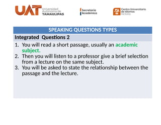 toefl tips for the speaking section of the TOEFL iBT | PPTX