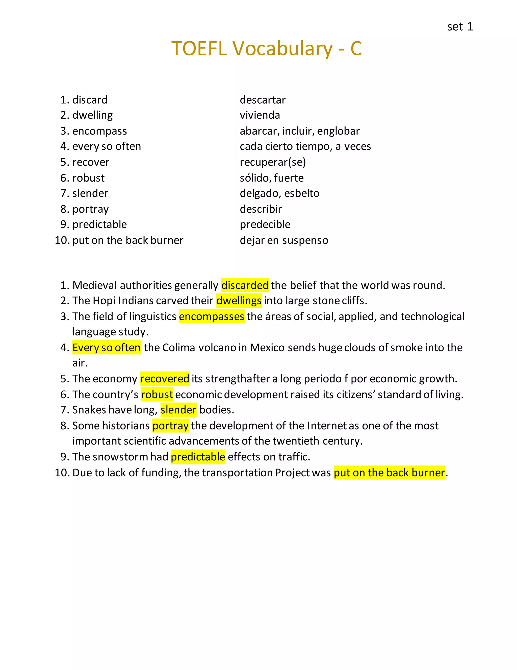 Toefl vocabulary 1c | PDF